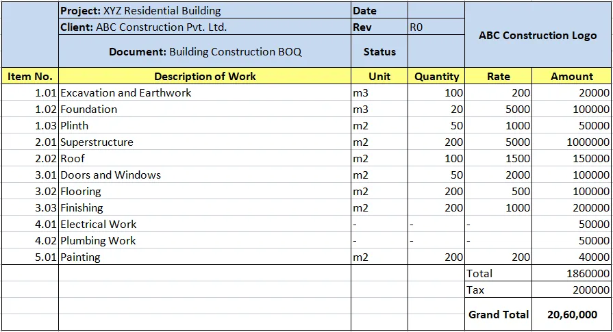 Bill of Quantities in Chesterfield | Quantity Takeoff Services